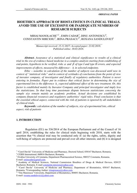 Pdf Bioethics Approach Of Biostatistics In Clinical Trials Avoid The Use Of Excessive Or