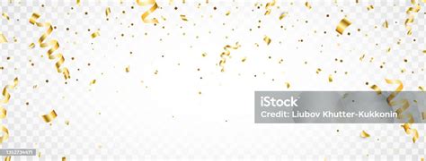 떨어지는 빛나는 골드 색종이 긴 배경에 반짝이 색종이 프레임 기념일 축하 배너 밝은 축제 틴셀 생일 파티 배경 휴일 디자인 요소 벡터 일러스트레이션 공휴일에 대한 스톡 벡터