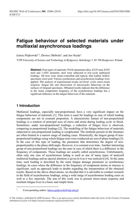 Pdf Fatigue Behaviour Of Selected Materials Under Multiaxial