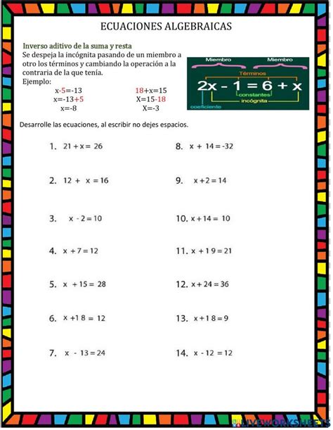 Suma Y Resta De Ecuaciones Worksheet Ecuaciones Suma Y Resta
