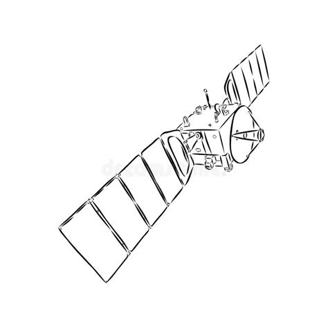 Satellite With Dish Antenna Doodle Style Space Satellite Vector Stock