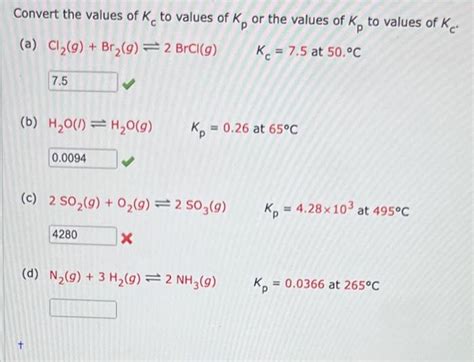 Solved Convert The Values Of Kc To Values Of Kp Or The