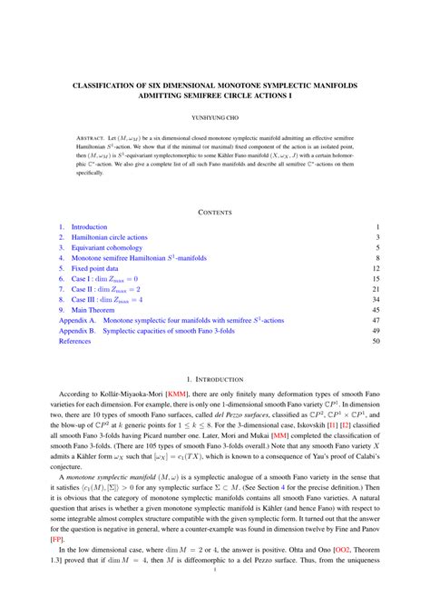 Pdf Classification Of Six Dimensional Monotone Symplectic Manifolds Admitting Semifree Circle
