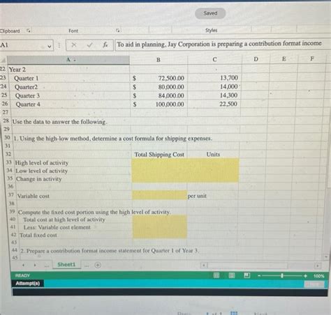 solved answers needed for the highlighted cells formula