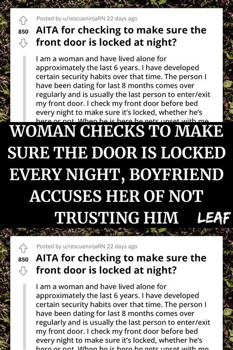 Woman Checks To Make Sure The Door Is Locked Every Night Boyfriend