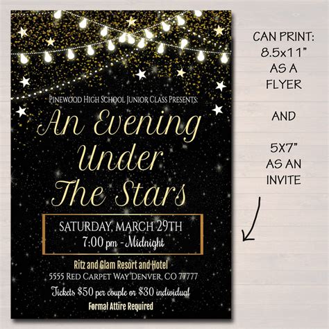 Editable Prom Dance Invitation Starry Night Gold Glitter An Etsy