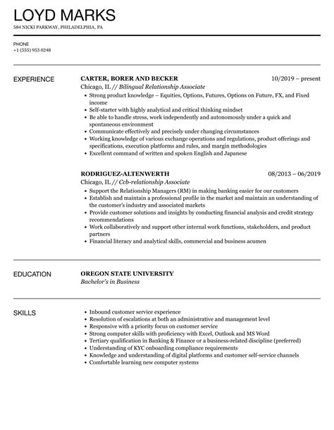 Relationship Associate Resume Samples Velvet Jobs