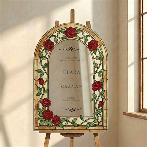 Custom Arch Stained Glass Welcome Sign Rose And Lavender Mirror Acrylic