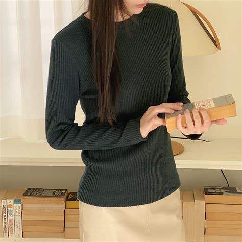 때깔닷컴 스판 골지 탄탄 데일리 라운드 겨울 긴팔 니트 티셔츠