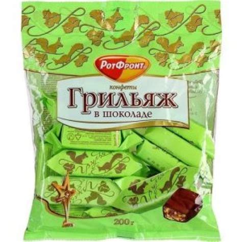 Конфеты Грильяж в шоколаде 200 гр 15шт ц уп Рот Фронт Палитра Вкуса Кондитерские изделия