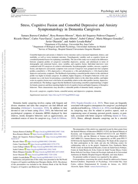 Stress Cognitive Fusion And Comorbid Depressive And Anxiety Pdf Dementia Caregiver