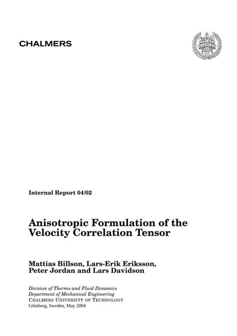 Pdf Anisotropic Formulation Of The Velocity Correlation Tensor
