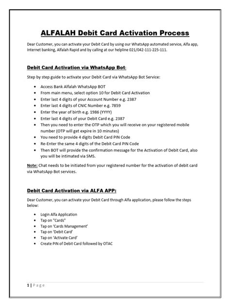 Debit Card Activation Process Pdf Automated Teller Machine Debit Card