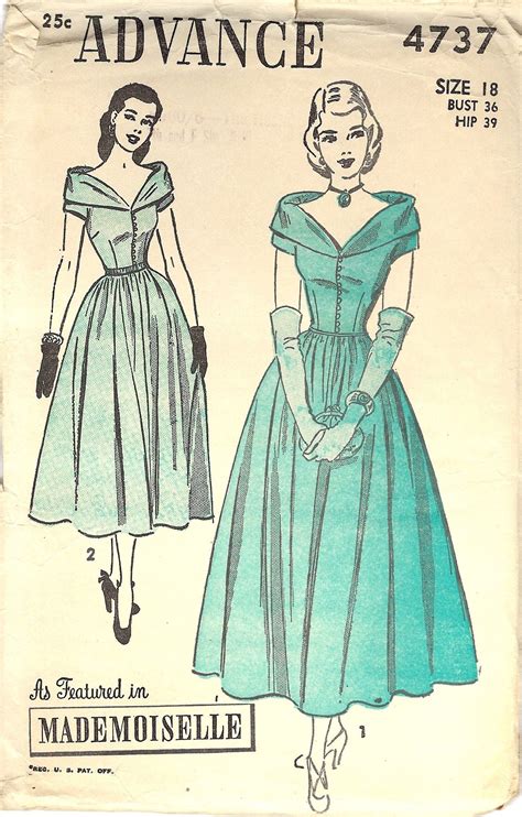 1940s Evening Dress Pattern Sewing Pattern Advance 4737 Bust 36