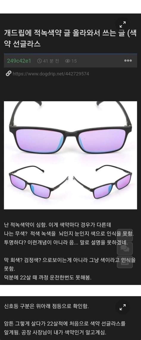 적녹색약이 색약 선글라스 처음 써본 후기 현명 인용구 웃긴 유머 웃긴