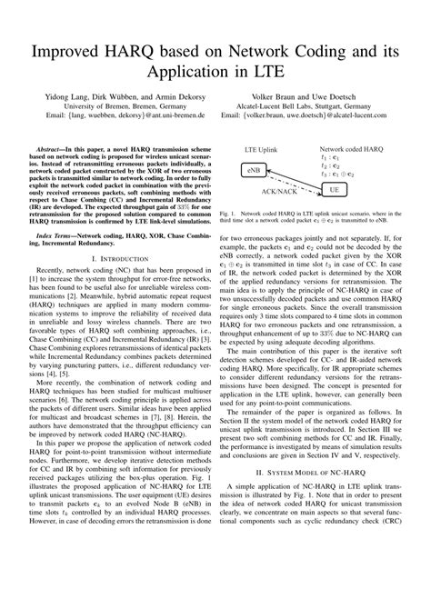 pdf improved harq based on network coding and its application in lte
