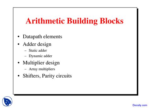 Arithmetic Building Blocks Cmos Design Methodologies Lecture Slides