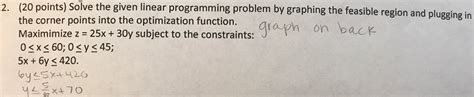 Solved 20 Points Solve The Given Linear Programmin The