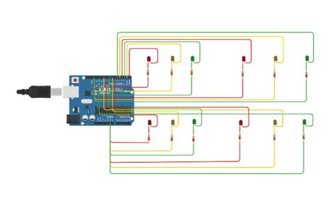 Circuit Design 4 Way Traffic Lights Tinkercad