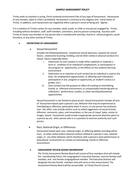 Sample Harassment Policy
