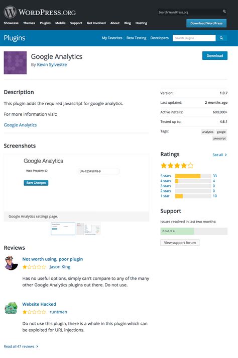 the new wordpress plugin directory gives prominent placement to false