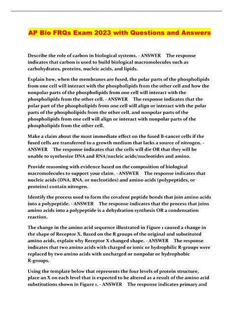 Ap Bio Frqs Exam 2023 With Questions And Answers Ap Bio Frqs Stuvia Us