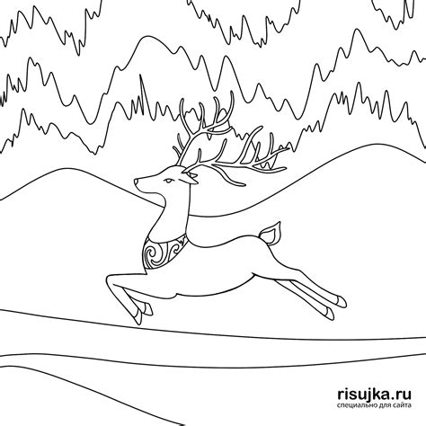 Олень и северное сияние - Олени. Распечатать или скачать раскраску ...