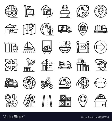 Relocation Icons Set Outline Style Royalty Free Vector Image
