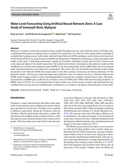 Water Level Forecasting Using Artificial Neural Network Ann A Case