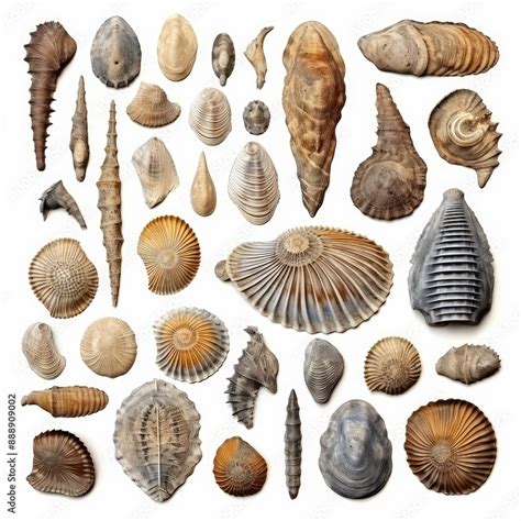 Fossils Set Archeologic Fossil Dig Collection Isolated Fossilized Prints Of Prehistoric Plants