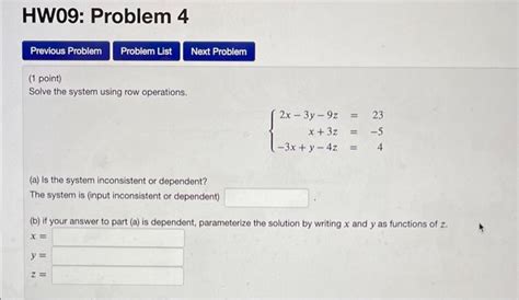 Solved Point Solve The System Using Row Operations Chegg