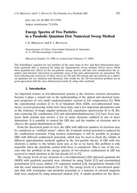 Pdf Energy Spectra Of Two Particles In A Parabolic Quantum Dot