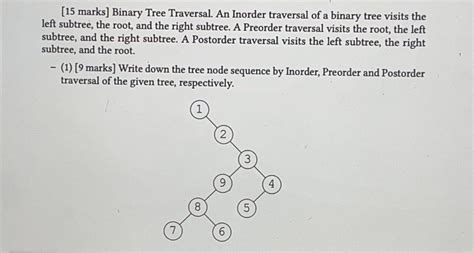 Solved 15 Marks Binary Tree Traversal An Inorder