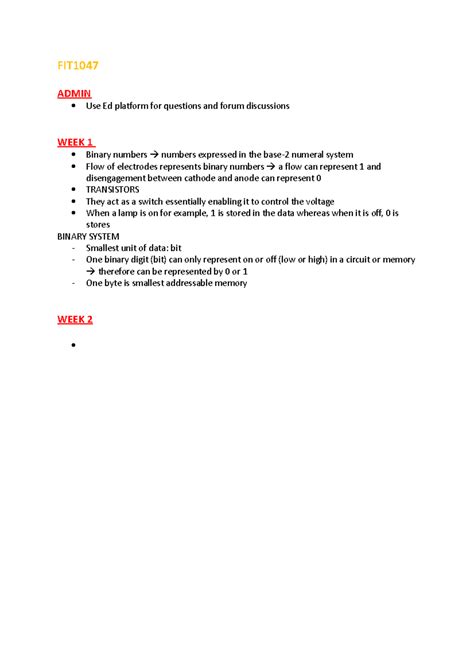 Fit1047 Notes Fit Admin Use Ed Platform For Questions And Forum Discussions Week 1 Binary