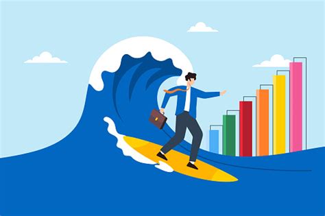 서핑 시장 동향 경제 변화에 대한 적응 전략적 민첩성 데이터 기반 의사 결정 개념 벡터 일러스트레이션 비즈니스 분석가는 금융