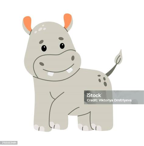 귀여운 하마 송아지 그림 이미지입니다 생일 축하 초대장 동화책 표지 배너 포스터 등에 사용하세요 평면 벡터 그림입니다 귀여운에 대한 스톡 벡터 아트 및 기타 이미지 Istock