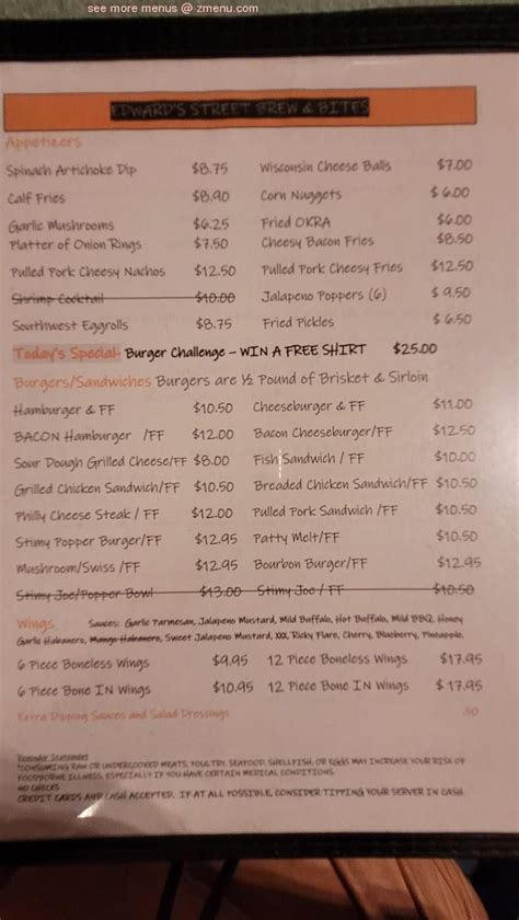 Online Menu Of Edwards Street Brew And Bites Restaurant Larned Kansas 67550 Zmenu