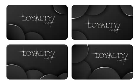 로열티 카드 세트 은빛 3d 텍스트 공 선 구체가 있는 우아한 검은색 명함 메탈릭하고 사실적인 요소가 있는 현대적인 보너스 카드 Vip 상품권에 대 한 벡터 일러스트 레이