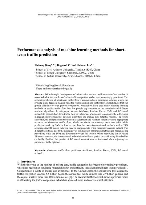 Pdf Performance Analysis Of Machine Learning Methods For Short Term Traffic Prediction