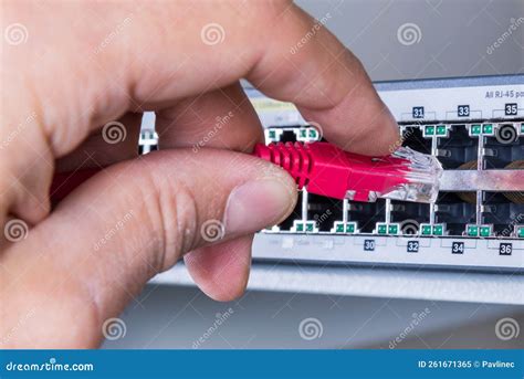 Hand With Red Ethernet Cable Stock Image Image Of Connection Hand 261671365