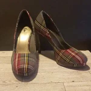 Fioni Clothing Shoes Fioni Gray Tartan Plaid Platform Heels Size 75