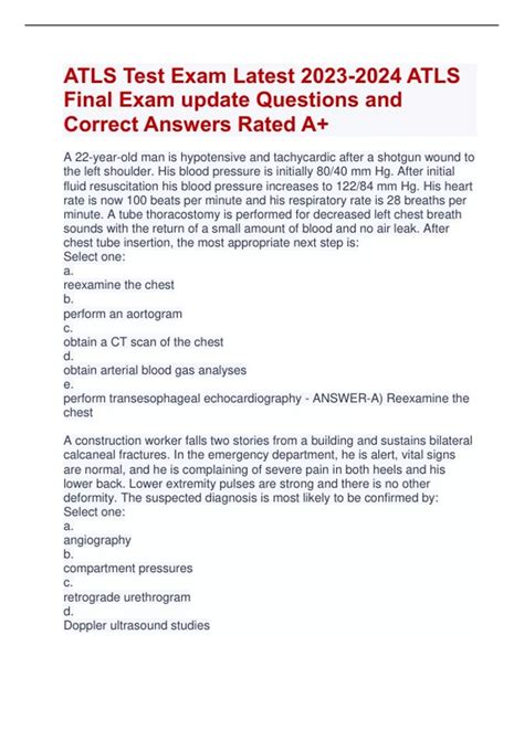 ATLS Test Exam Latest ATLS Final Exam Update Questions And Correct Answers Rated A ATLS