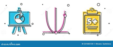 Set Chalkboard With Diagram Graph Schedule Chart Diagram And Test Or Exam Sheet Icon Vector