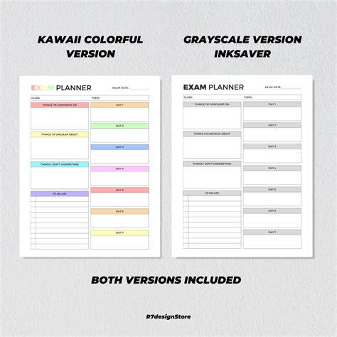 Exam Planner Printable Student Exam Prep Organizer Subject Study
