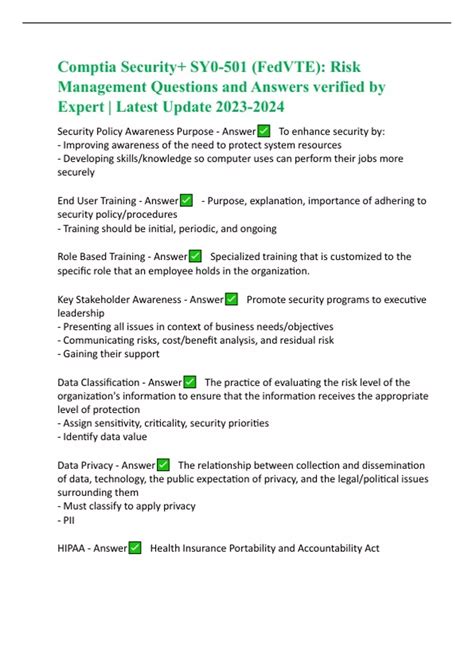 Comptia Security Sy0 501 Fedvte Risk Management Questions And Answers Verified By Expert