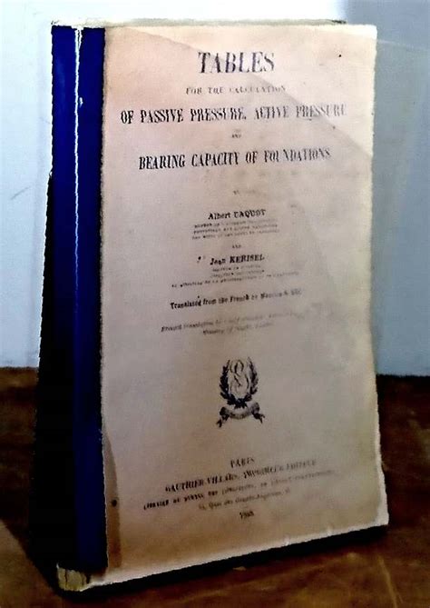 Tables For The Calculation Of Passive Pressure Active Pressure And