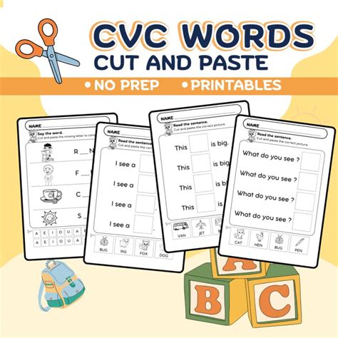 Cvc Cut And Paste Worksheets Phonics Activities For K Grade 1 By Bororo