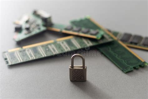 Cyber Security Lock Security Computer Data Internet Protection With Lock Key On Microscheme