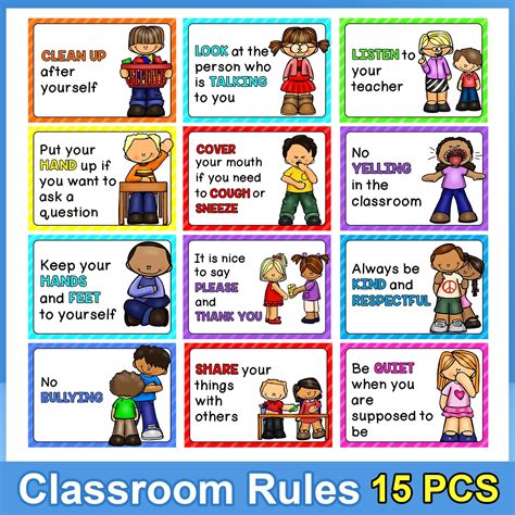 15pcs Classroom Poster Rules For The School Class A4 Size Posters For Kindergarten Preschool