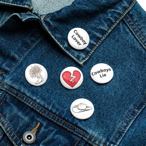 Cowboy Pin Buttons Western Style Badges Set Of 5 Etsy